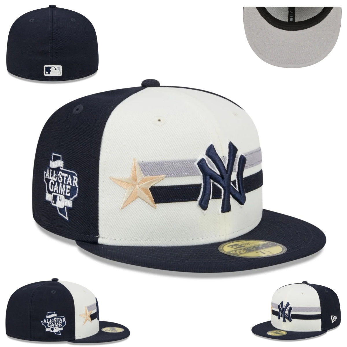 New York Yankees All-Star Game Navy and White Fitted Cap with Gold Sta ...