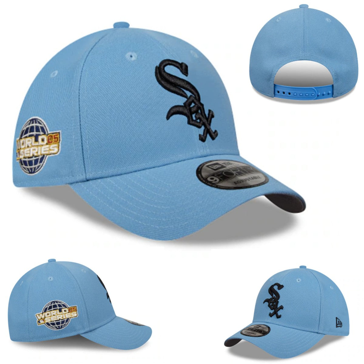 Light Blue Snapback Cap with Black White Sox Logo and World Series Pat ...