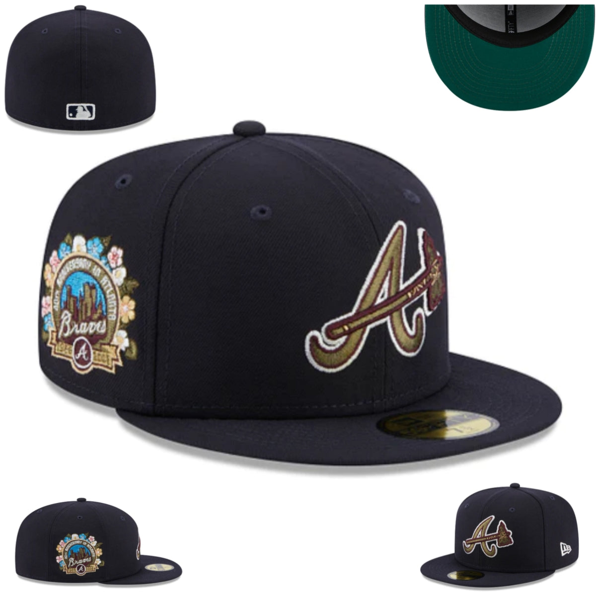 Atlanta Braves Commemorative Fitted Hat – Black with Gold Embroidery a ...