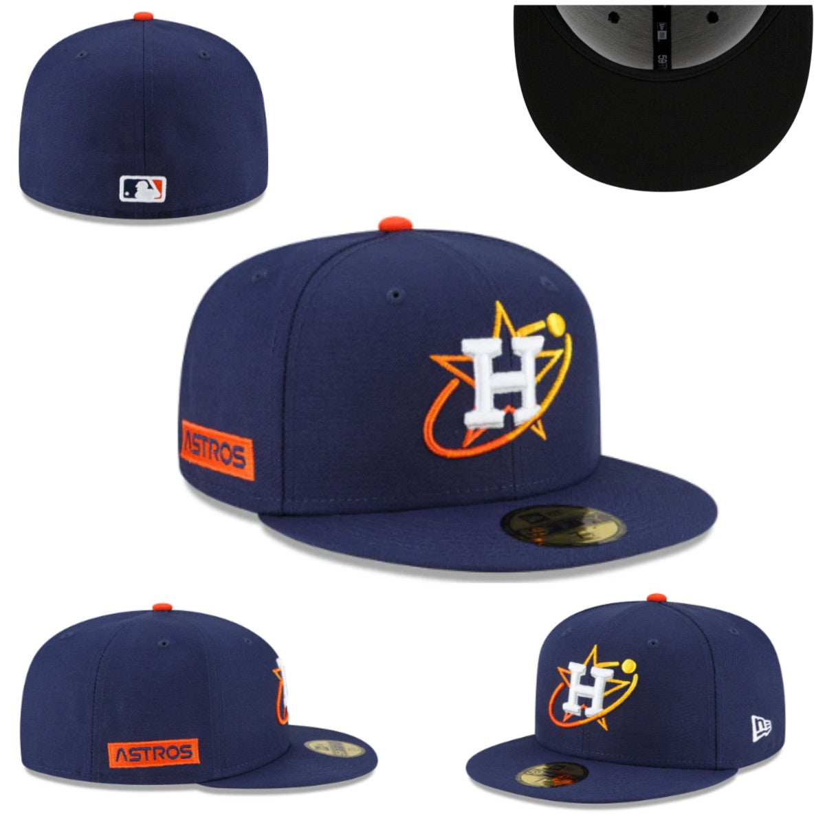Houston Astros Fitted Hat with Retro Orbit Logo and Black Underbrim ...