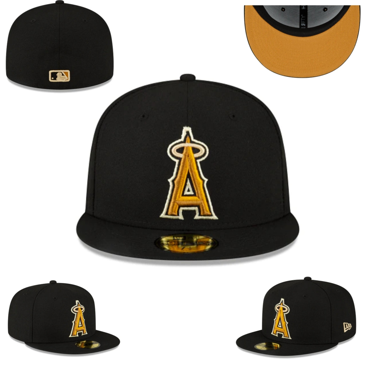 Los Angeles Angels Black and Gold Fitted Hat with Classic Halo Logo ...