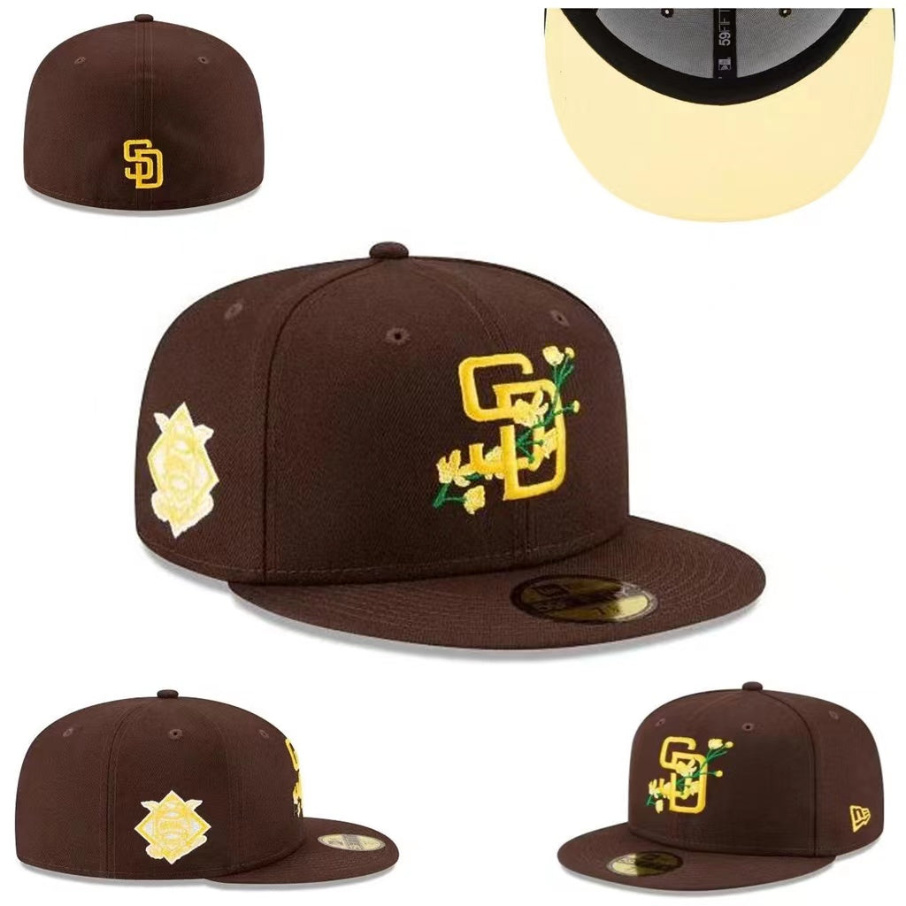 San Diego Padres Brown Fitted Hat with Floral Embroidery and Team Patc ...